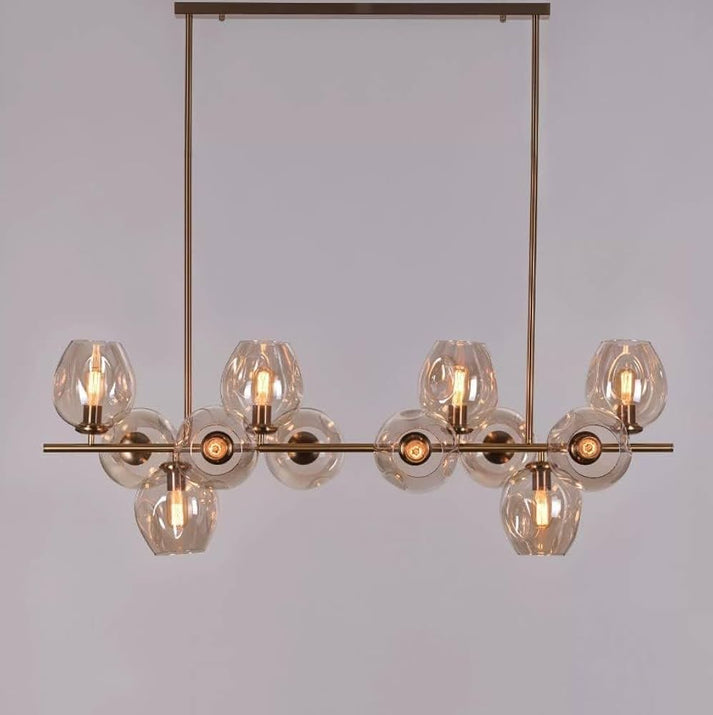 12 Light PVD Coated Gold Metal Amber Glass Chandelier Ceiling Light ...
